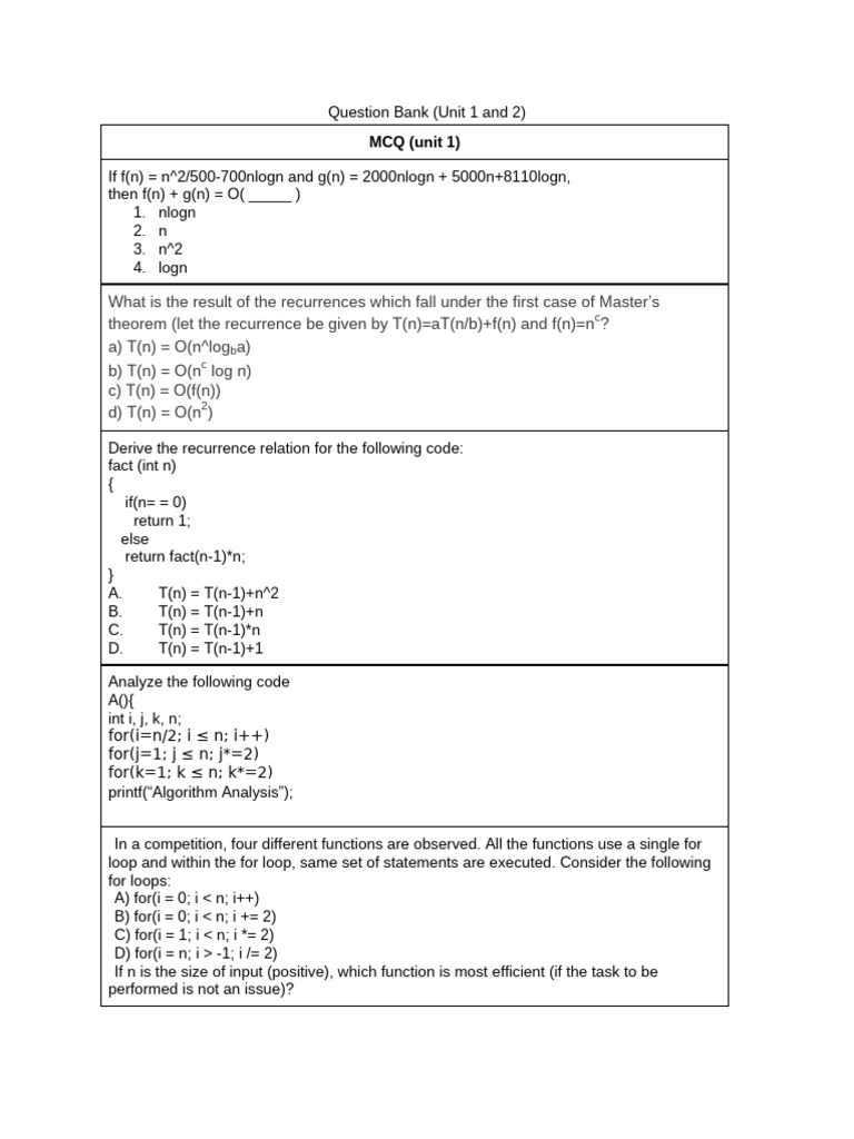 FJI Question Bank - DAA - 25-26 (Students) | PDF | Recurrence Relation ...
