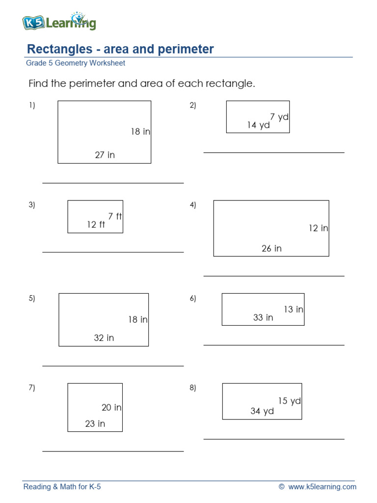 Grade 5 Geometry Rectangles Area Perimeter C | PDF