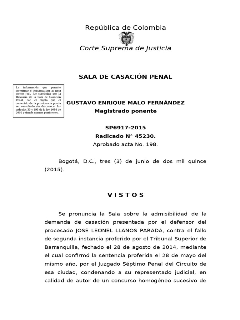 SP6917-2015 (45230) Prescripcion Maximo de La Pena | PDF | Castigos ...