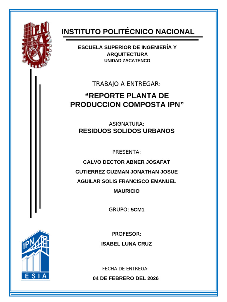 Reporte Planta Composta Ipn - 5cm1 | PDF | Compost | Residuos