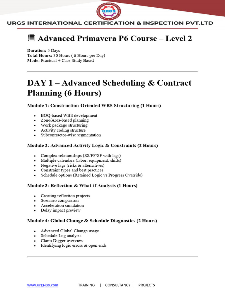 Primavera P6 - Level Ii Course Agenda | PDF | Business | Computing