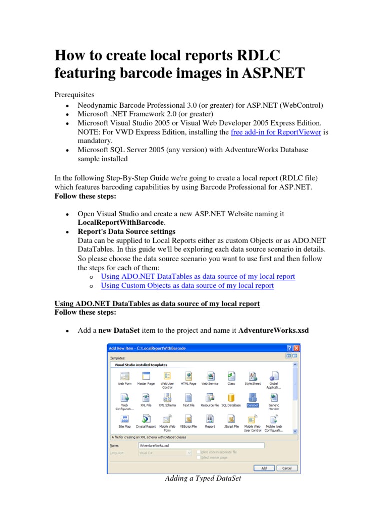 How To Create Local Reports RDLC Featuring Barcode Images in ASP | PDF | Portable Document ...