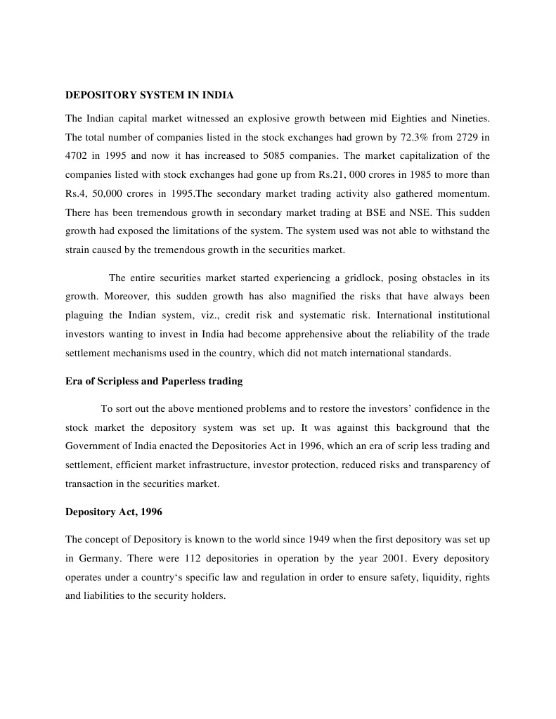 Depository System in India | PDF | Securities (Finance) | Investments & Securities