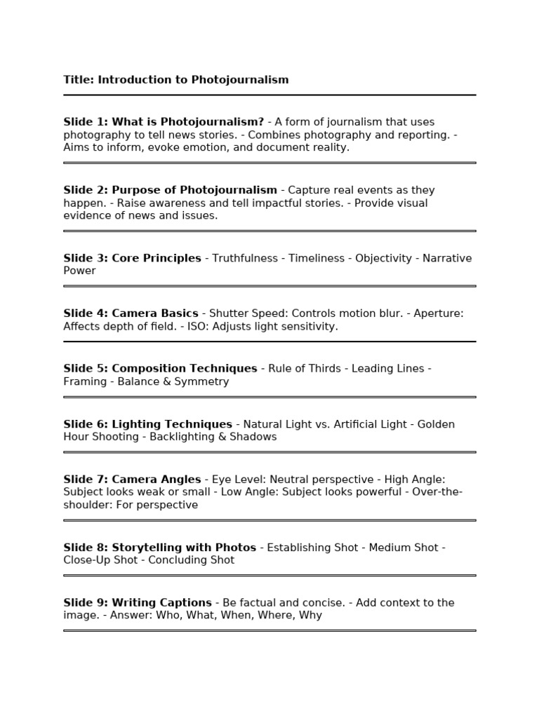 Photojournalism Lesson | PDF