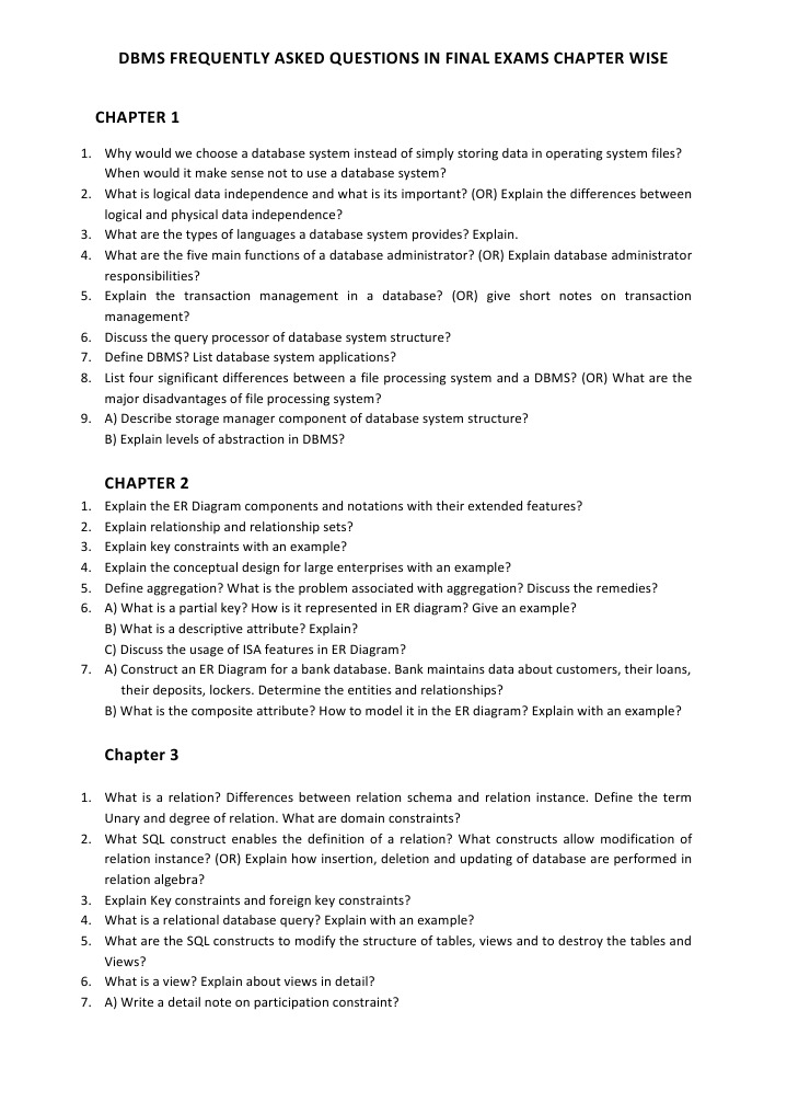 Dbms Important Questions For JNTU Students | Relational Database ...