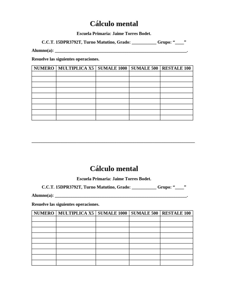 Cálculo Mental 1 | PDF