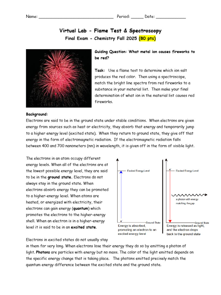 Final Exam - 5.6 A Lab - Virtual Flame Test + Spectroscopy ECHS | PDF ...