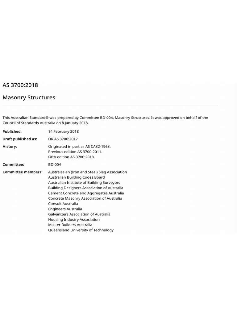 AS3700 2018 Masonry Structures | PDF