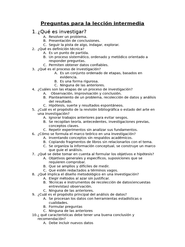 Preguntas Para La Lección Intermedia | PDF | Teoría | Método científico