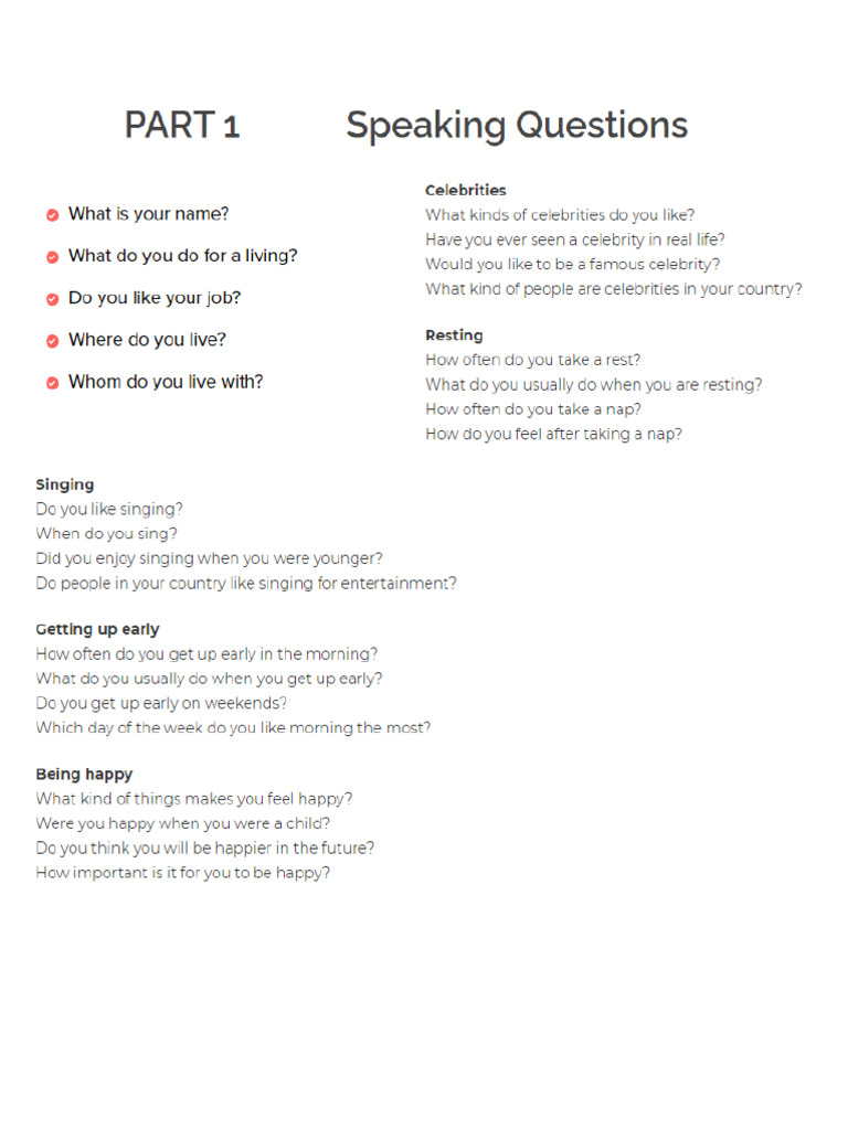 IELTS Speaking Part 1 Questions | PDF