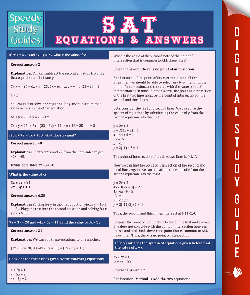 SAT Equations & Answers (Speedy Study Guide) by Speedy Publishing ...
