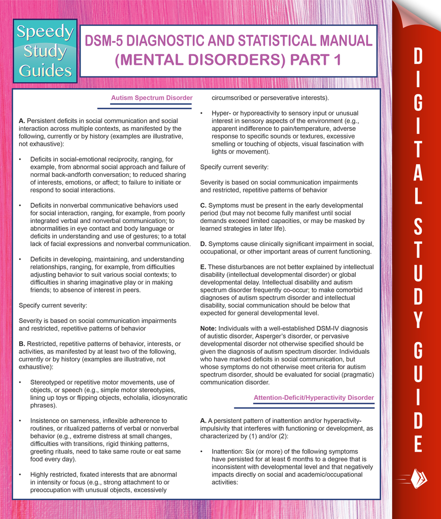 DSM-5 Diagnostic and Statistical Manual (Mental Disorders) Part 1 by ...